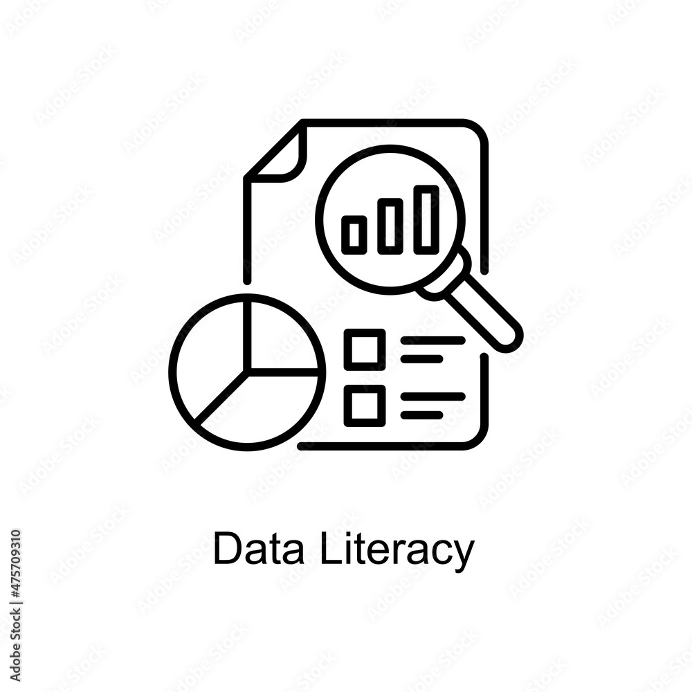 Data Literacy vector Outline Icon Design illustration. Digitalization and Industry Symbol on ...
