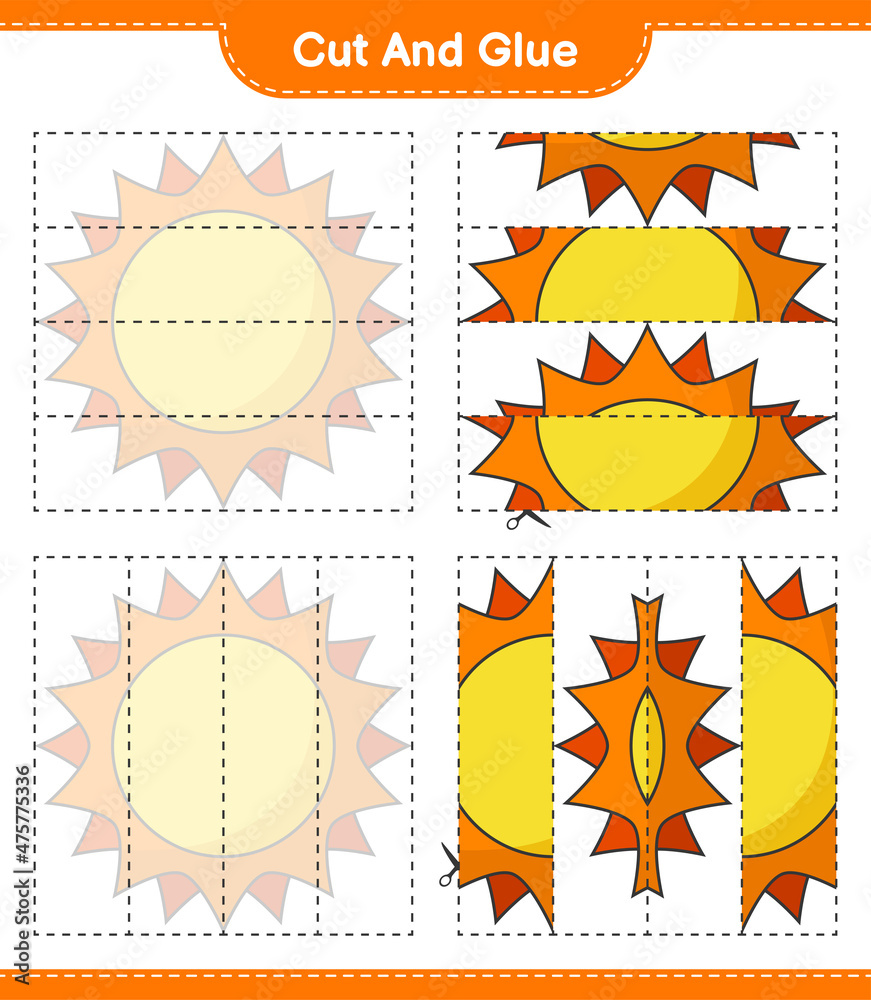 Cut and glue, cut parts of Sun and glue them. Educational children game ...