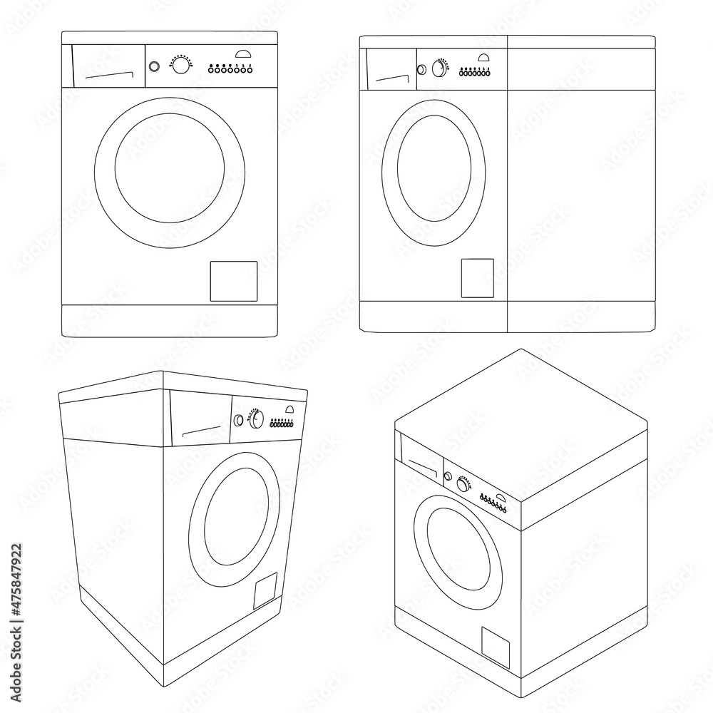 Set with the contours of the washing machine from black lines Isolated ...