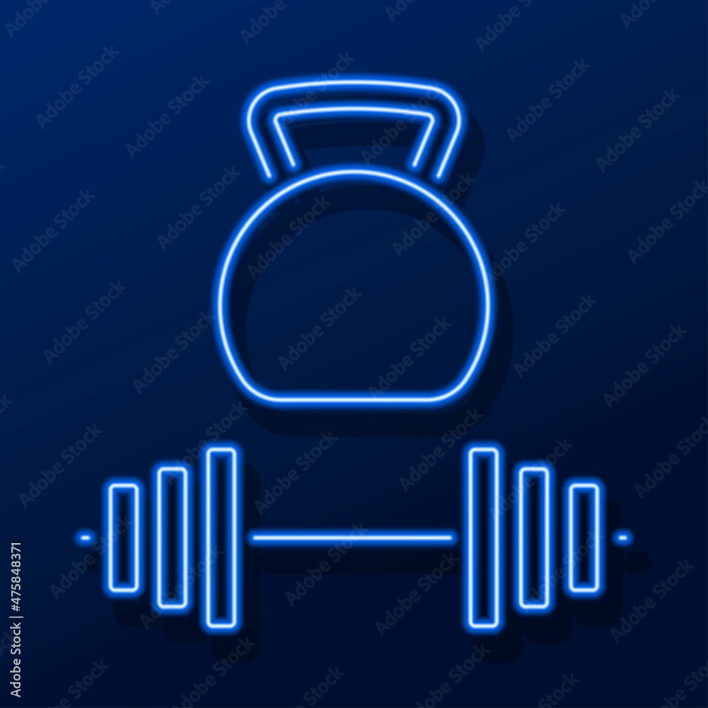 kettlebell and dumbbell neon sign, modern glowing banner design ...