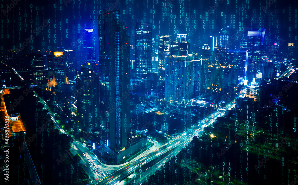 Beautiful scenery of smart city in the metaverse Stock Photo | Adobe Stock