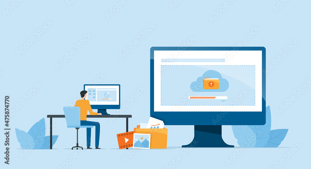 Business Flat vector design technology file upload backup on cloud ...