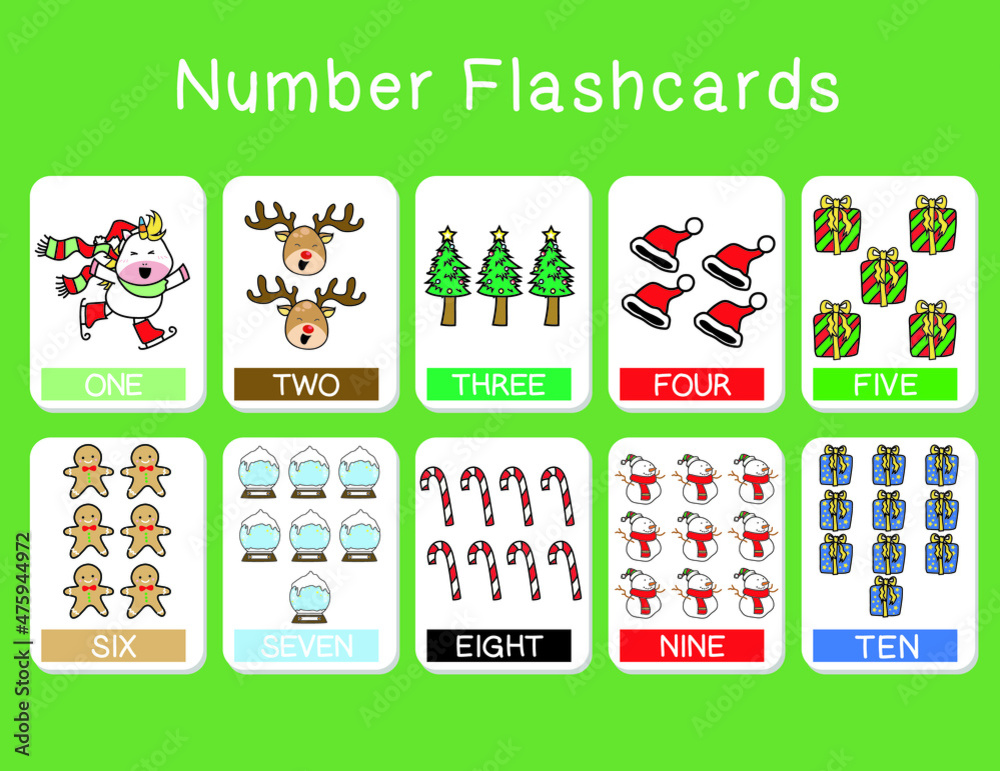 Cute Christmas number flashcards set. Christmas number Flashcards ...