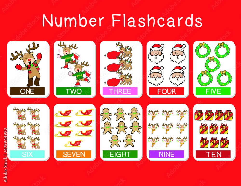 Cute Christmas number flashcards set. Christmas number Flashcards ...