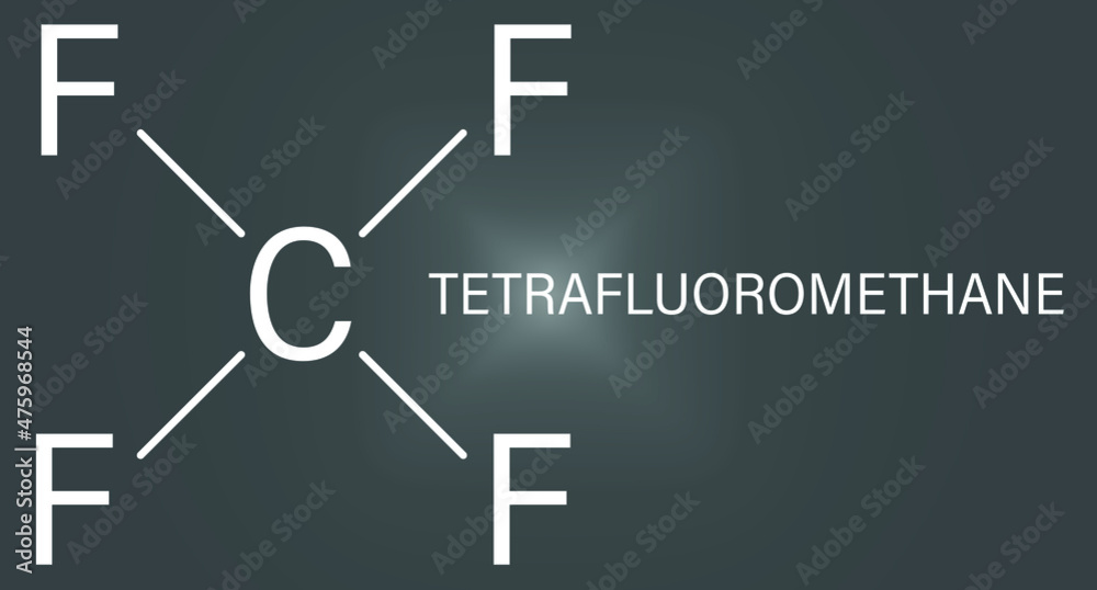 Tetrafluoromethane, carbon tetrafluoride, CF4, greenhouse gas molecule ...