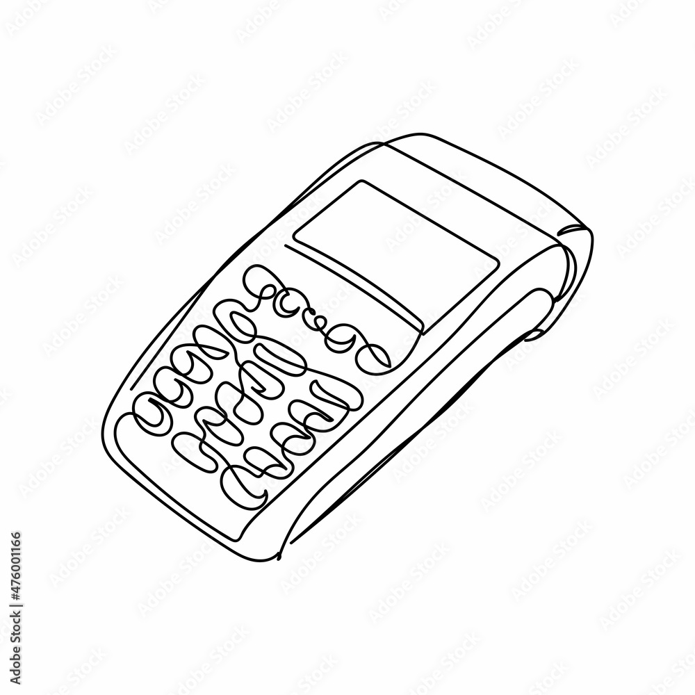 Continuous one simple single line drawing of payment terminal icon in ...