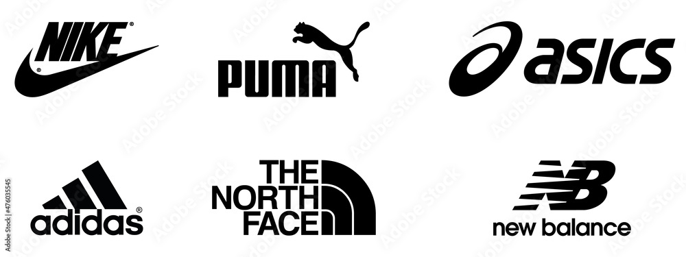 Stock Vektorgrafik Collection vector logo sportwear brands adidas Puma The North Face Asics NIKE NB. Adobe Stock