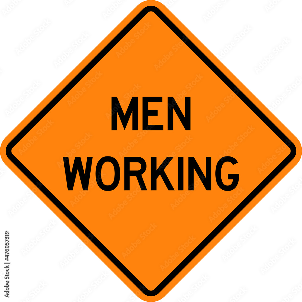 Men working sign. Road works ahead. Orange diamond background. Traffic ...
