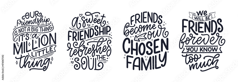 Set with hand drawn lettering quotes in modern calligraphy style about ...