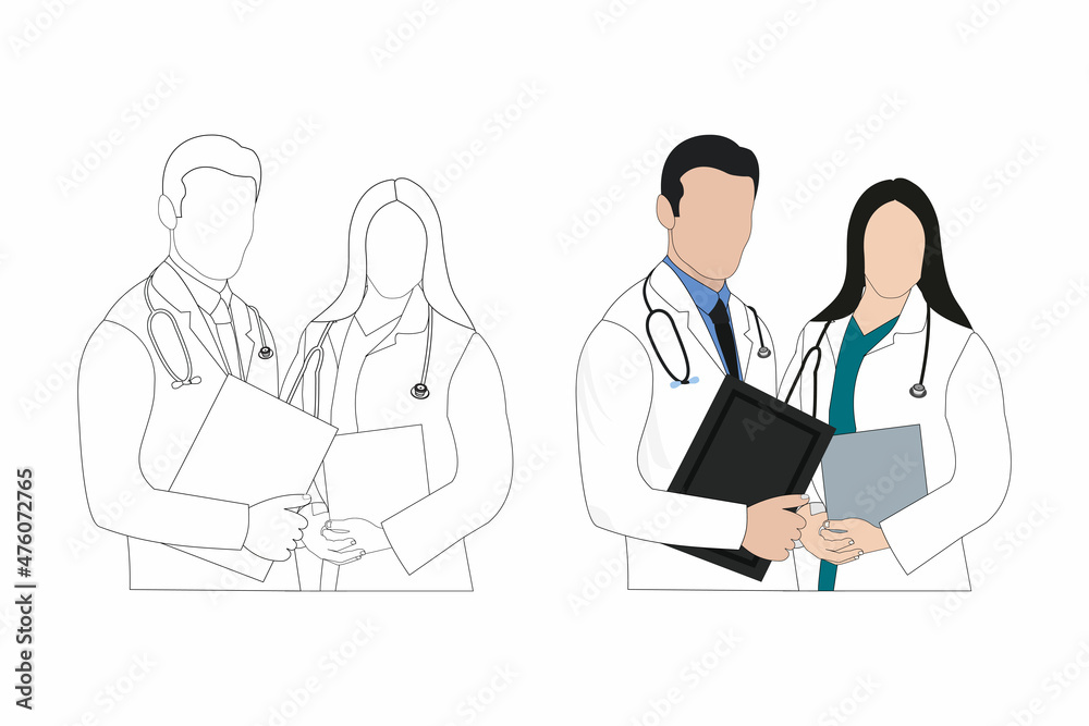 Vector de Stock Male and female doctor flat design. Doctor coloring ...