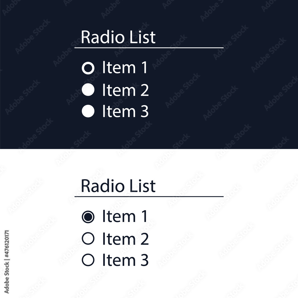 Radio list is an HTML element of the website template. User interface ...