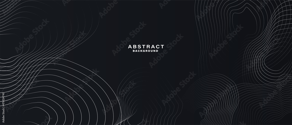 Abstract black background with white contour lines. Digital future ...
