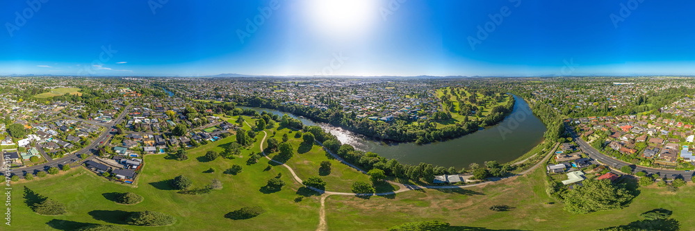 Seamless 360 degree aerial drone panoramic view over the city of ...