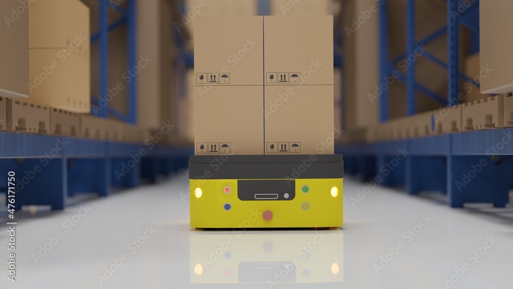 Factory 4.0 concept: The AGV (Automated guided vehicle) is carrying ...