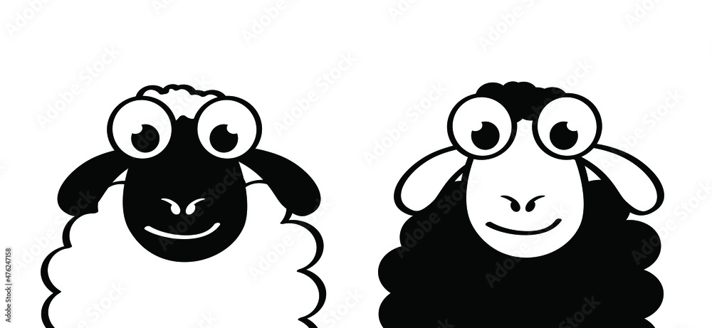 Vector de Stock Cartoon, comic cute black and white sheep stickman ...
