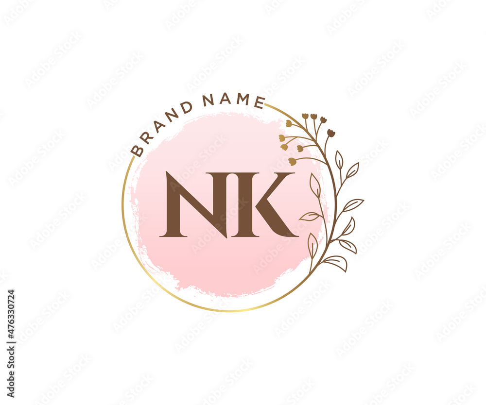 Initial NK feminine logo. Usable for Nature, Salon, Spa, Cosmetic and ...