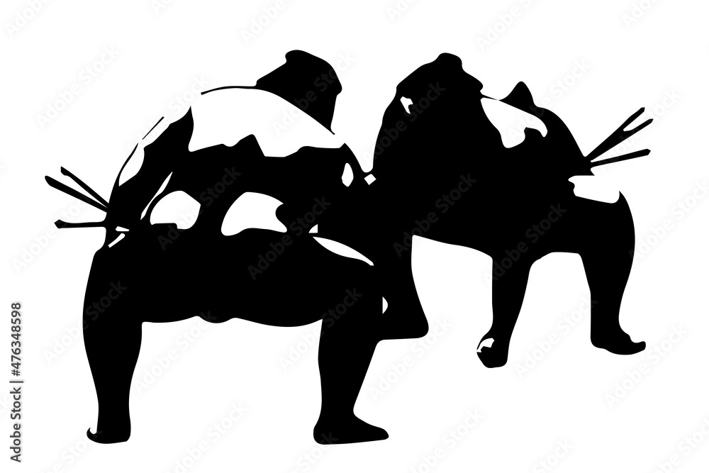 Sumo two men silhouette duel wrestling. Vector illustration Stock ...