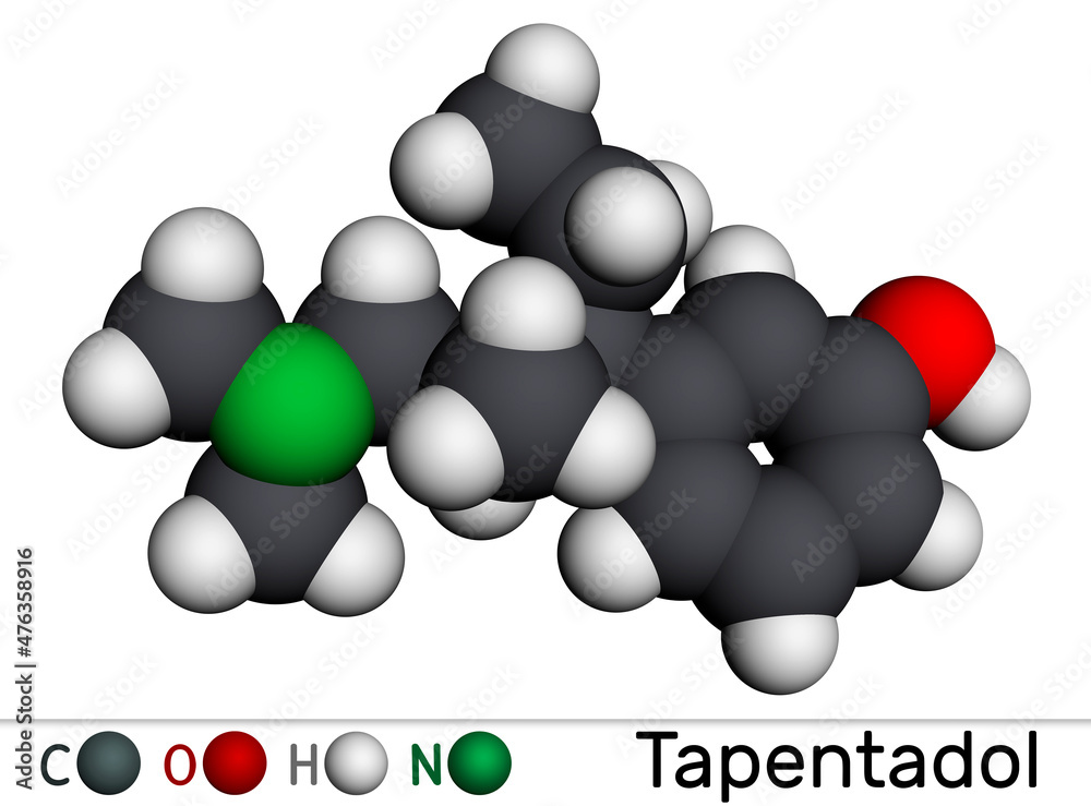Tapentadol molecule. It is synthetic benzenoid, opioid analgesic for ...