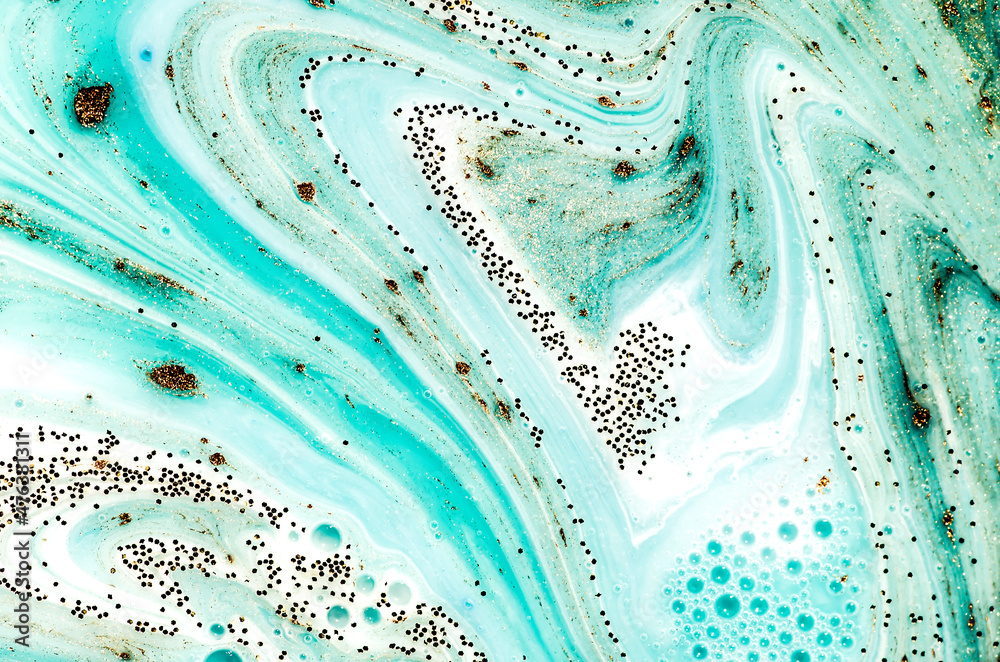 TIFFANY BLUE. Liquid marble pattern with bronze powder. Style ...
