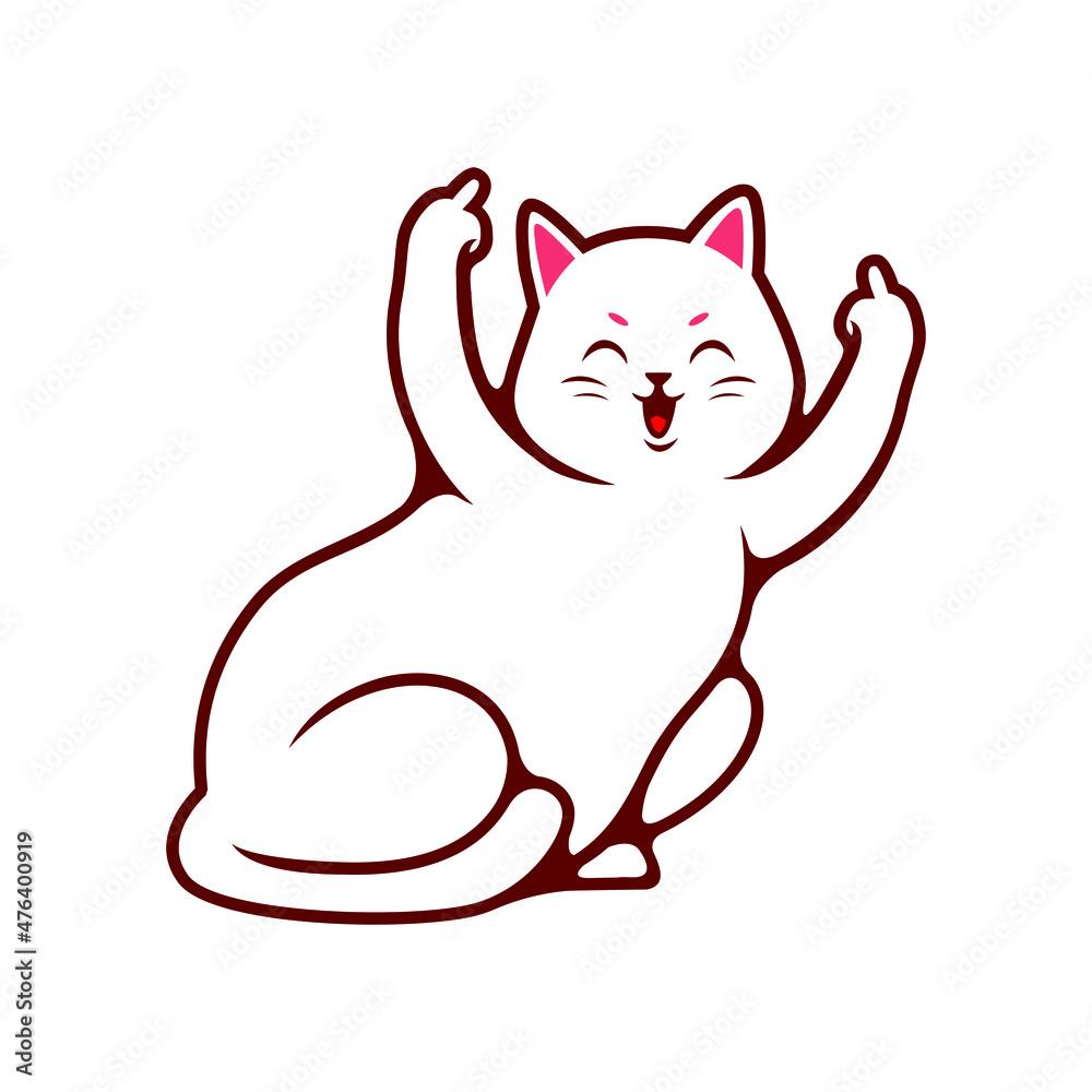 Vector Cartoon Illustration Of White Cute Cat Shows The Middle Finger ...