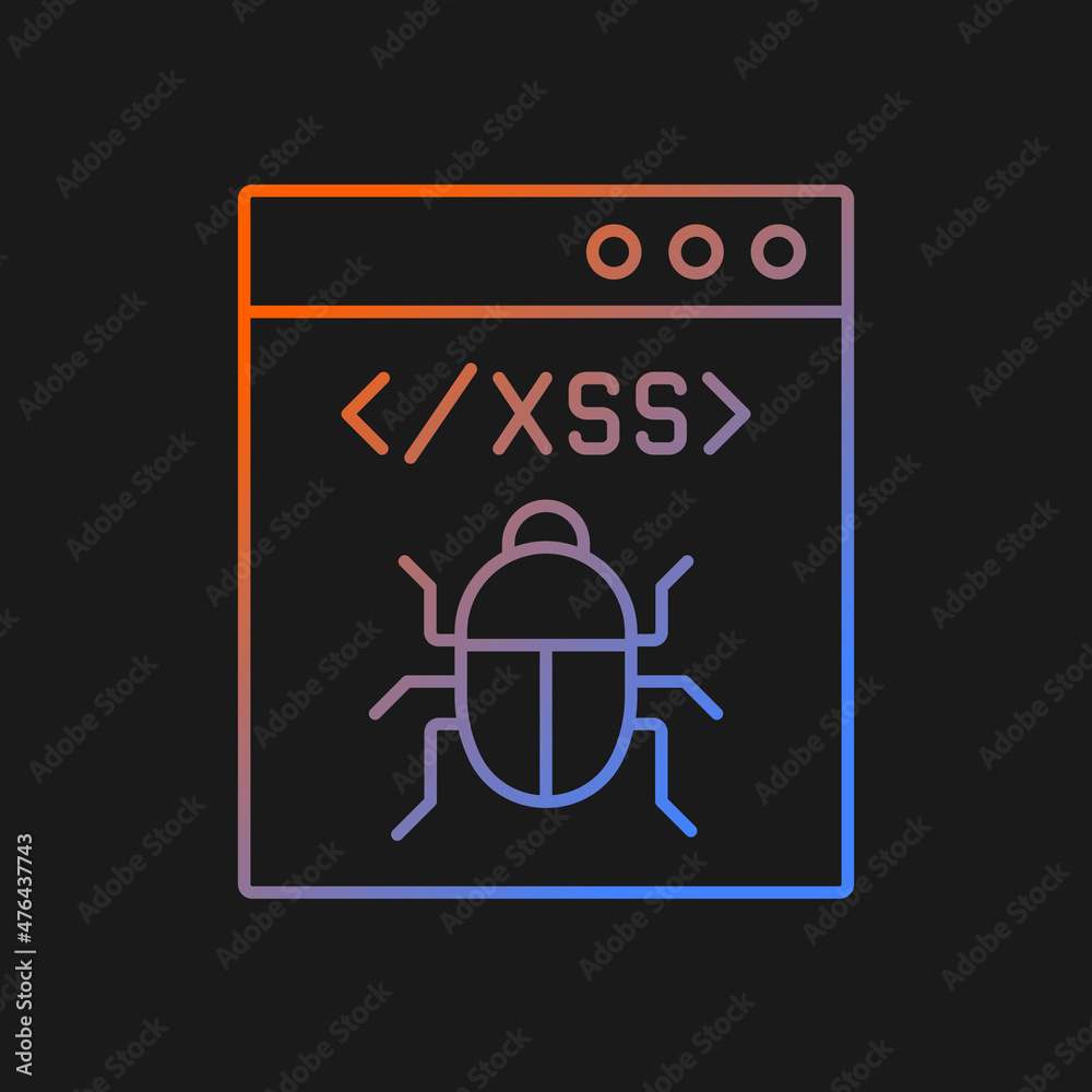 XSS attack gradient vector icon for dark theme. Cross site scripting. Software attack. Client ...