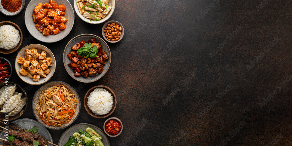 chinese traditional food on dark background, top view, banner Stock ...