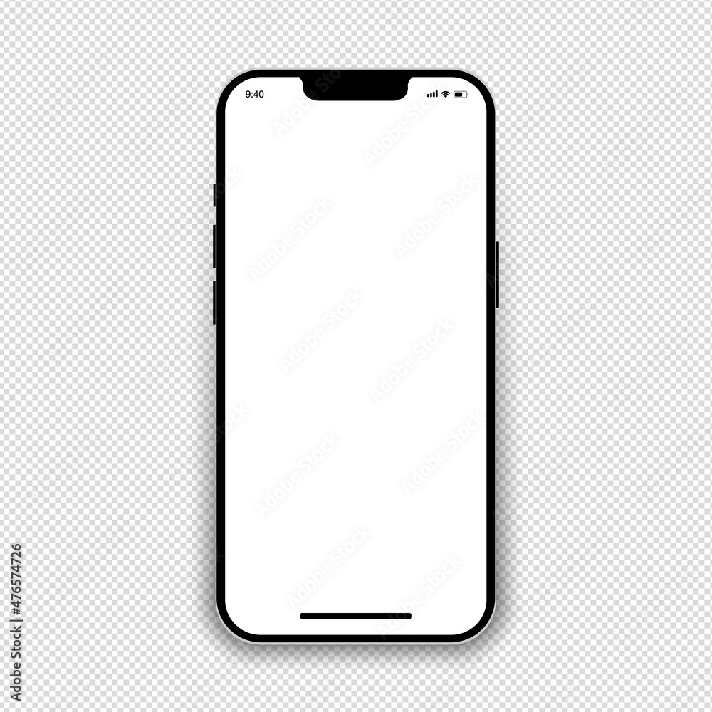Realistic model of smartphone with a blank screen. Front view of ...
