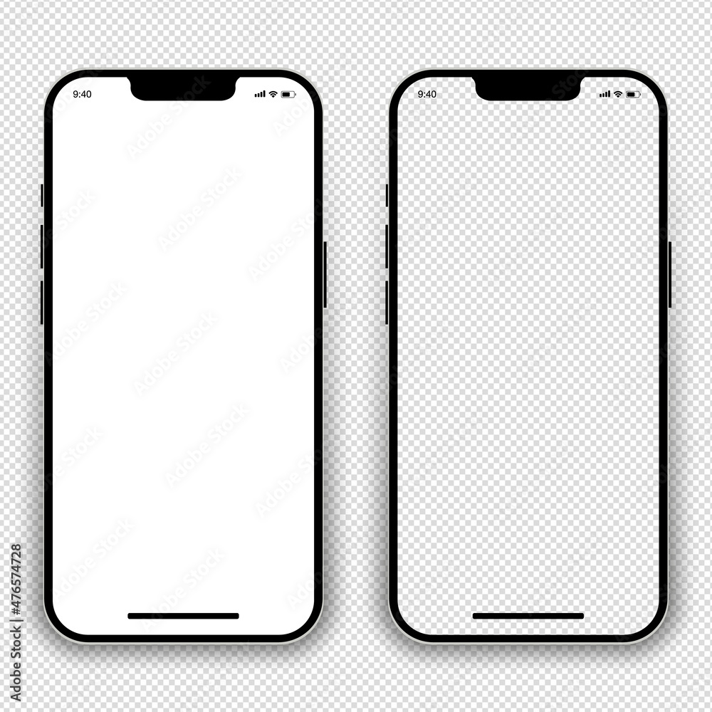 Realistic models of smartphones with a blank and transparent screen ...