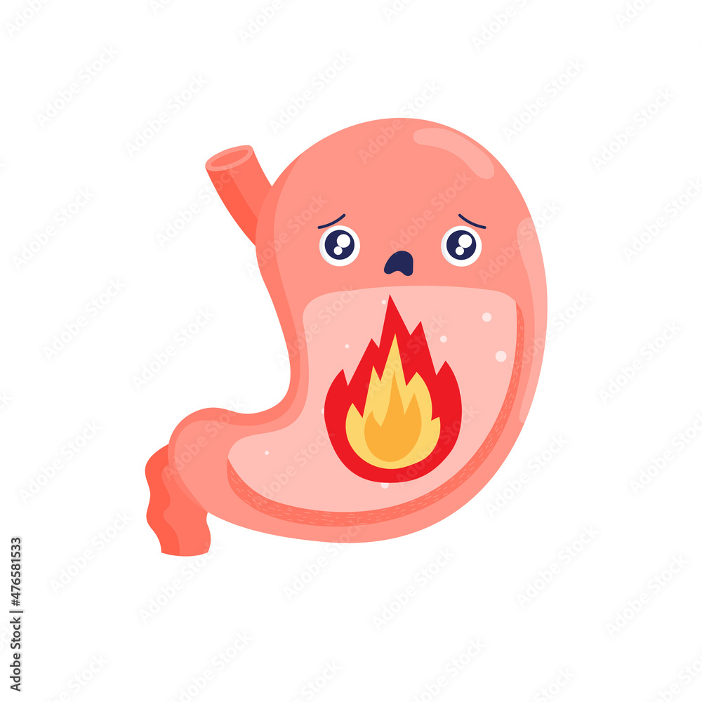 Stomach character. Ailing burning stomach. Cartoon internal organs ...