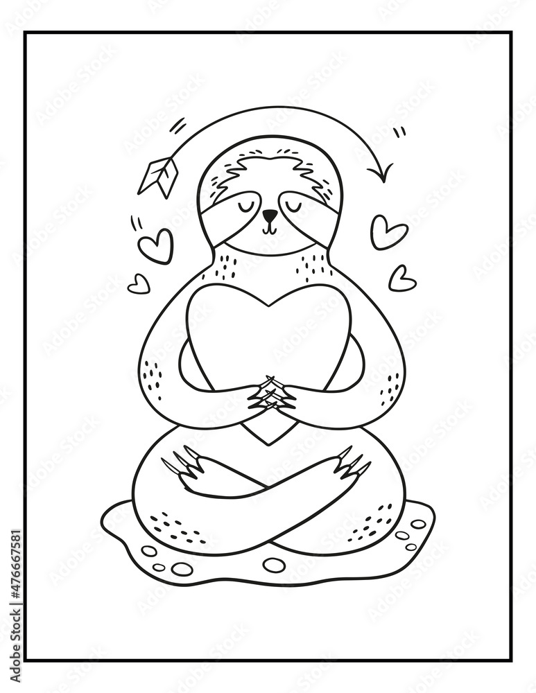 Cute cartoon coloring page with sloth and hand drawn lettering ...