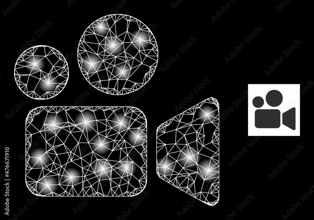 Glowing net mesh cinema icon with sparkle light spots. Illuminated ...