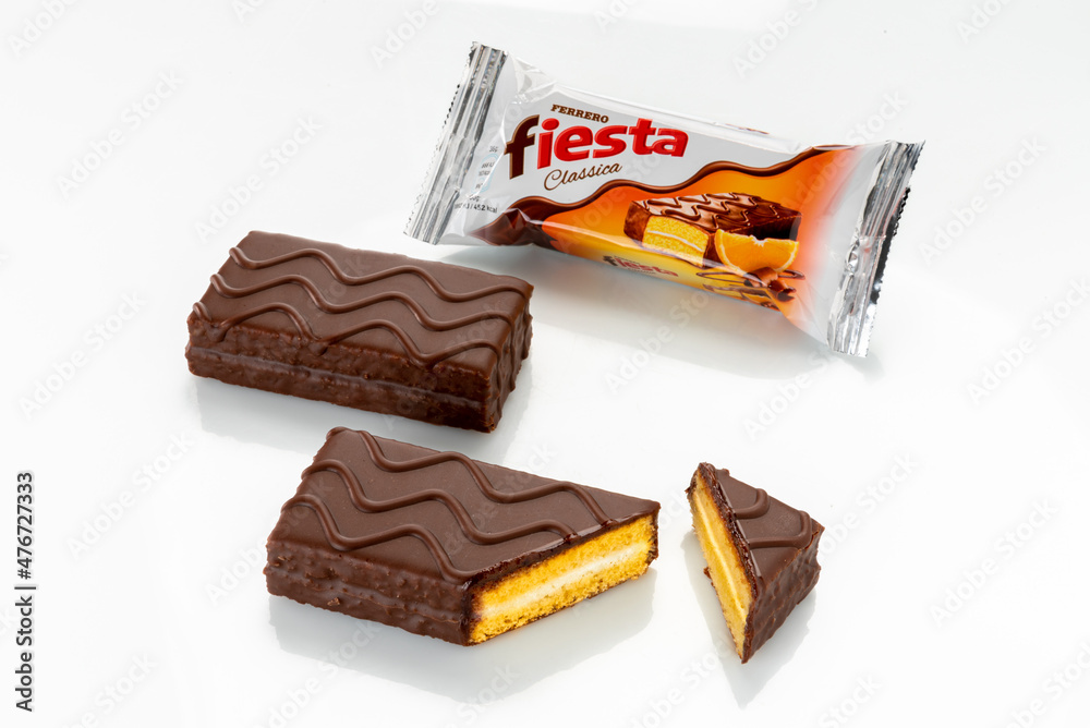 Alba, Italy - December 21, 2021: Fiesta Ferrero chocolate snack. A ...