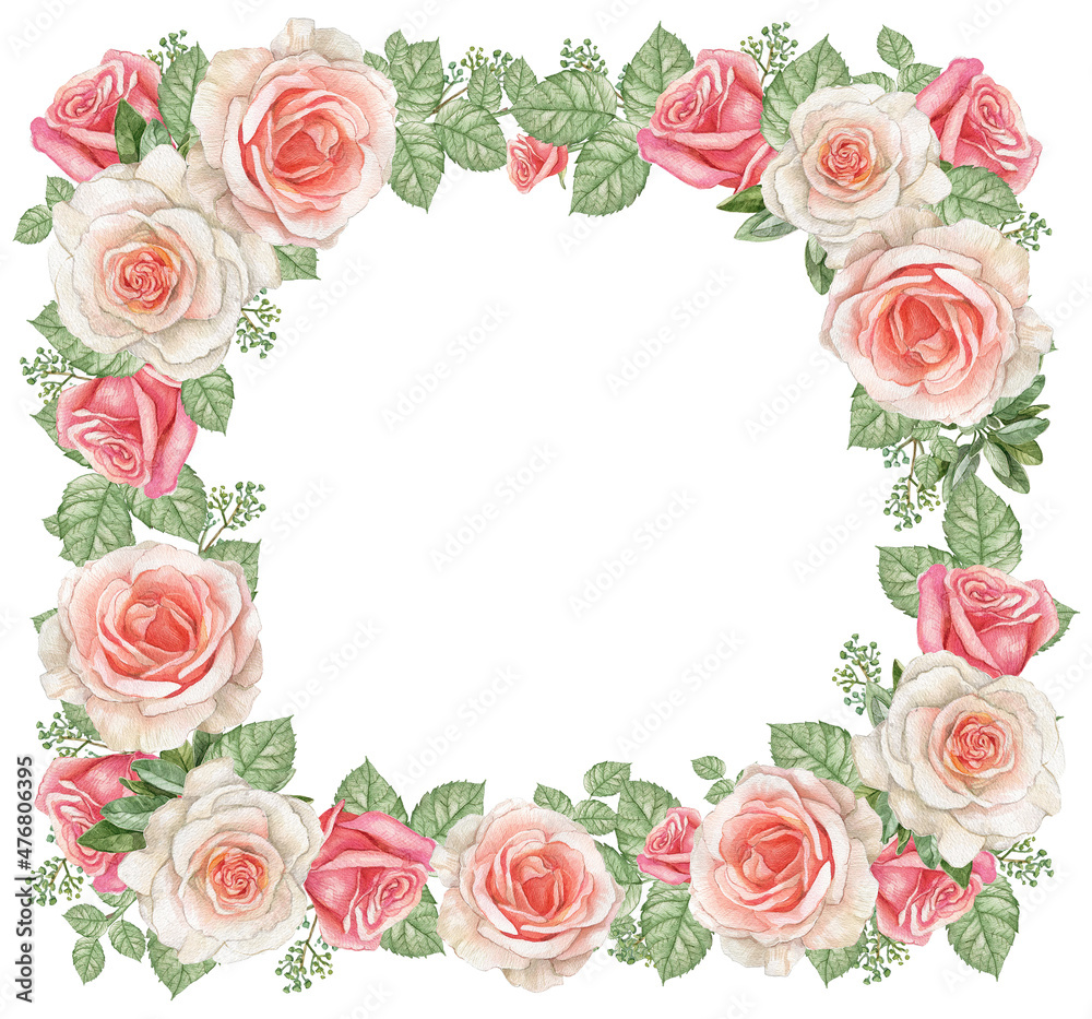 Watercolor dusty rose frame,pink blush flower border,wedding arragement ...