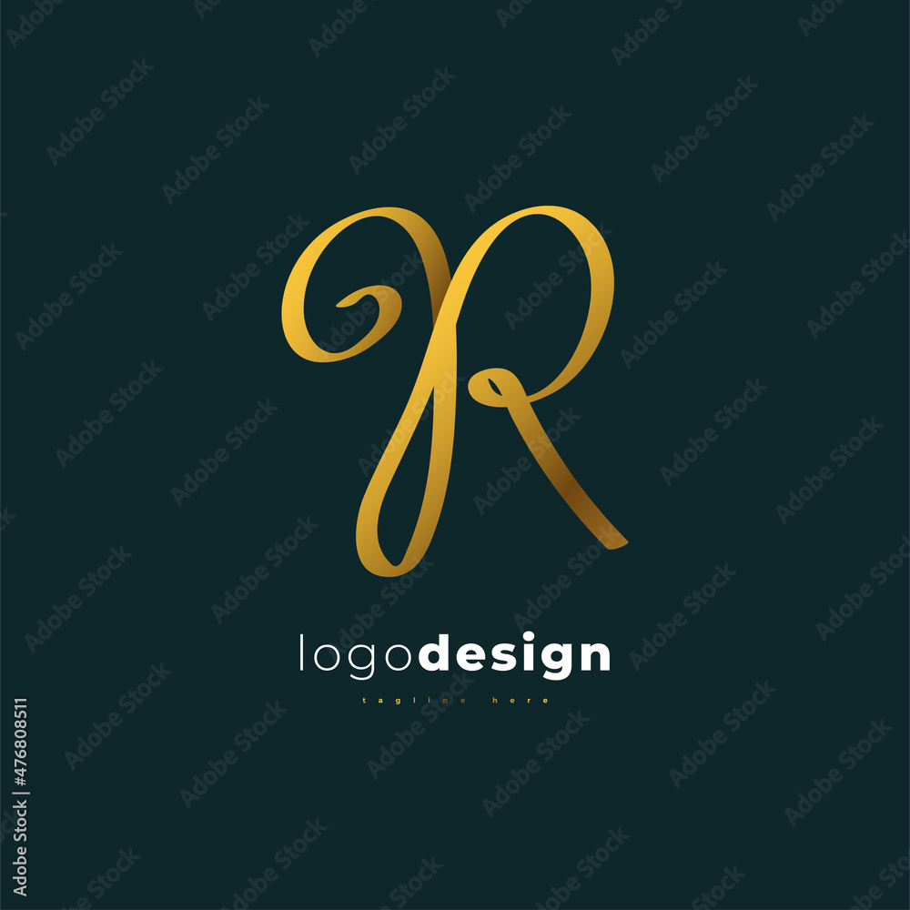 Стоковое векторное изображение «Elegant Letter R Logo Design in Golden ...