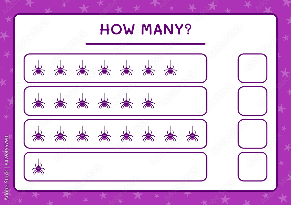 How many Spider, game for children. Vector illustration, printable ...