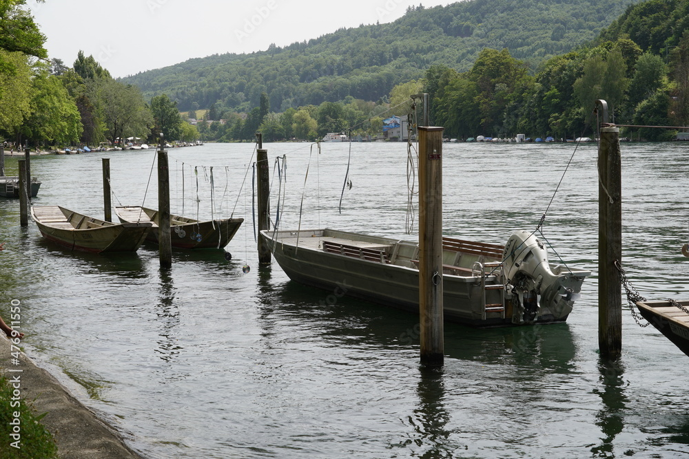 Fotografie Wooden boats called Weidling in German language. Boats are ...