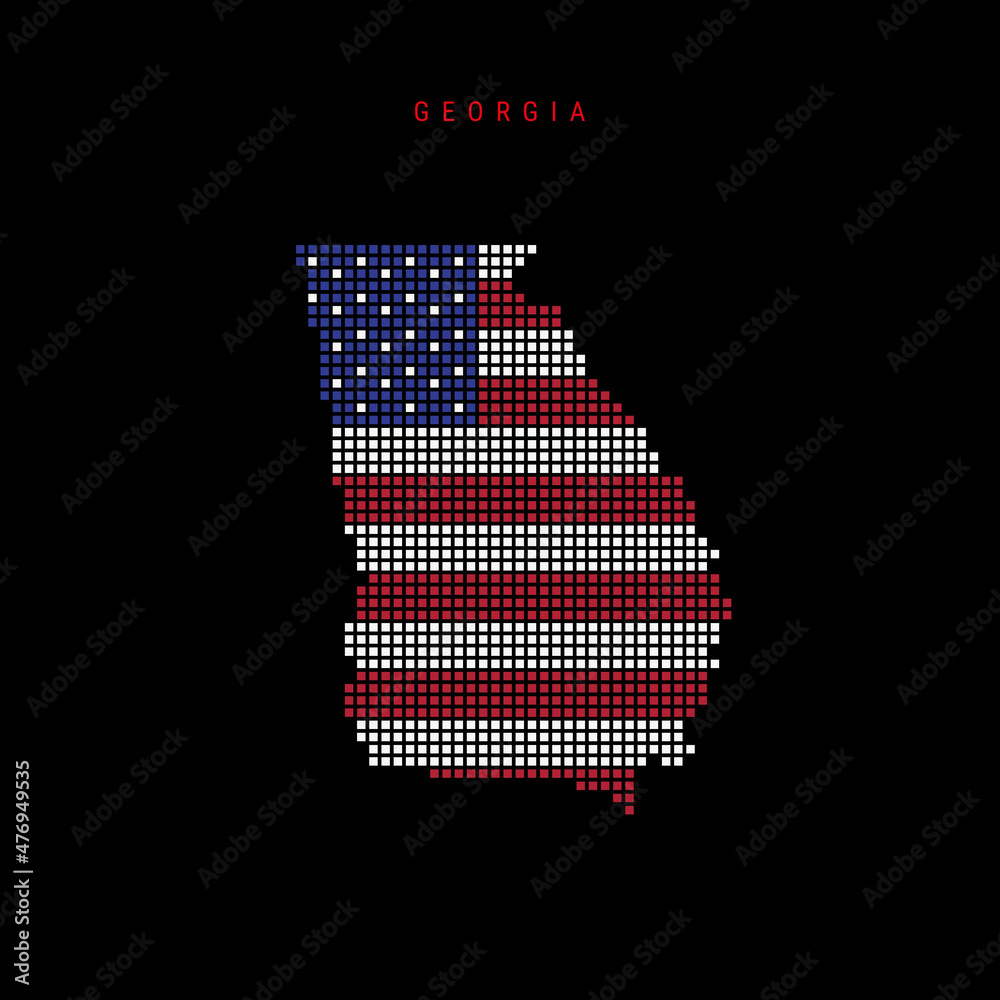 Square dots pattern map of Georgia. Dotted pixel map with US flag ...