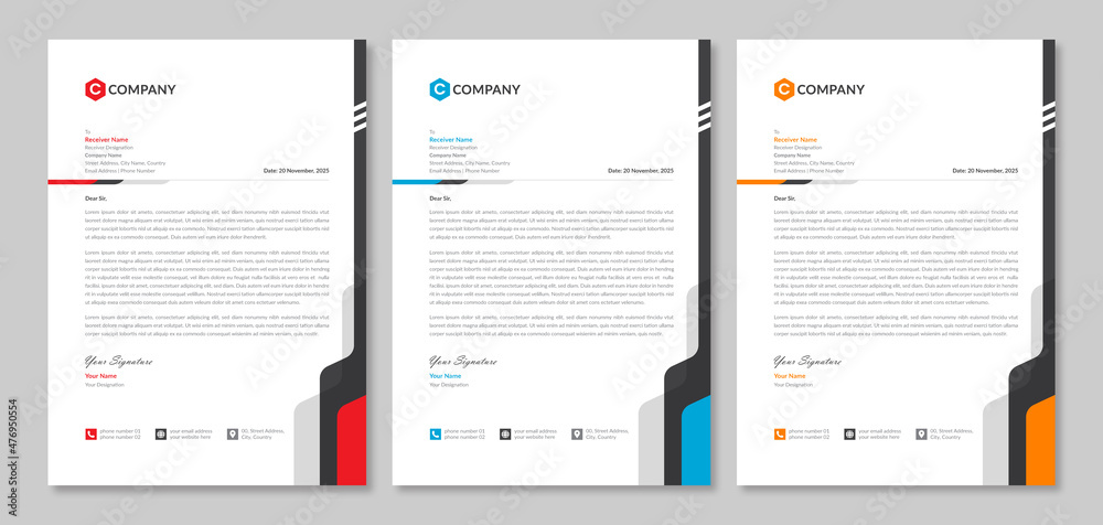 Modern creative business style letterhead template design with abstract ...