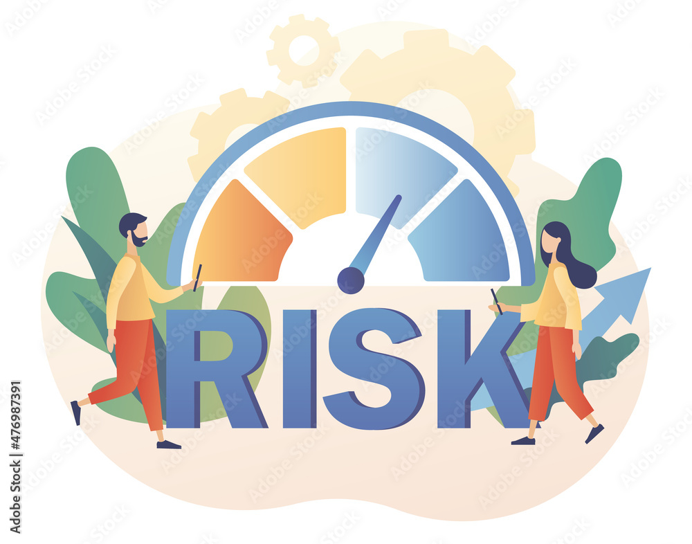 Risk management. Tiny people review, evaluate, analysis risk. Risk ...