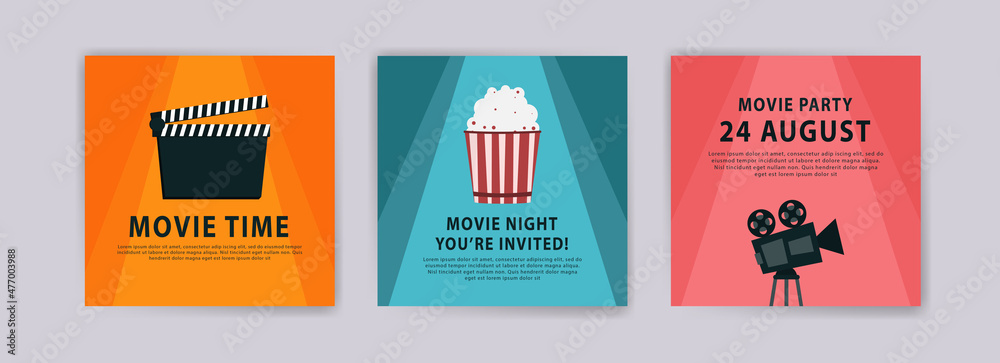 Movie time. Movie night. Movie Party. Cinema poster template. Templates ...