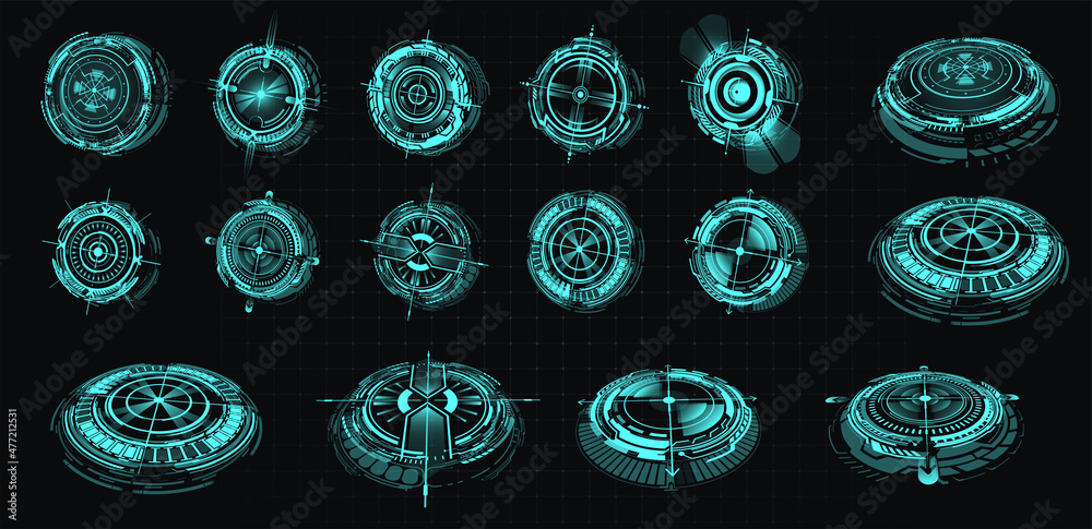 Stock-Vektorgrafik „Futuristic circle elements. HUD focus elements. Sci-fi circular design ...