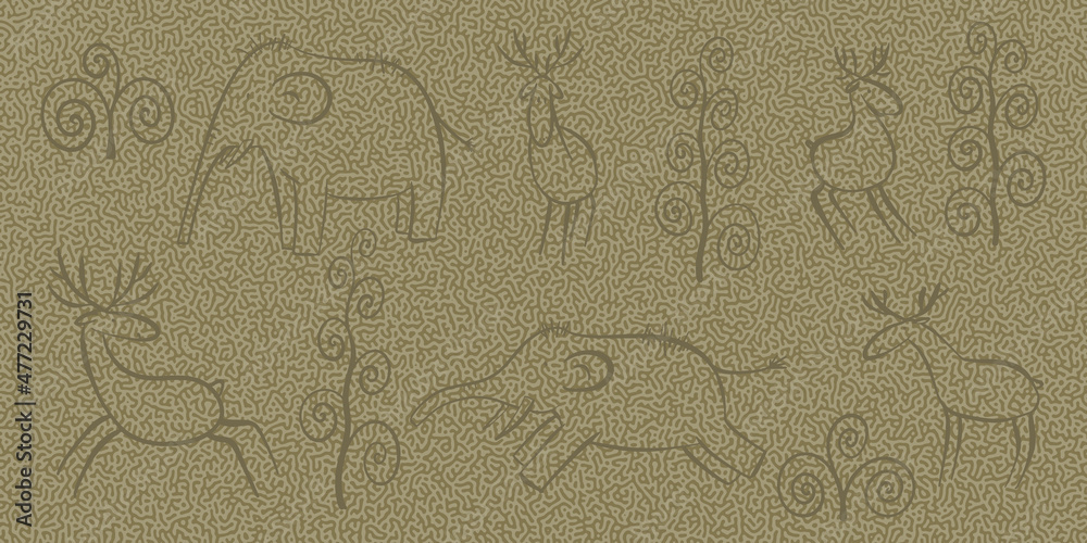 Vector de Stock Horizontal textured background with animal silhouettes ...