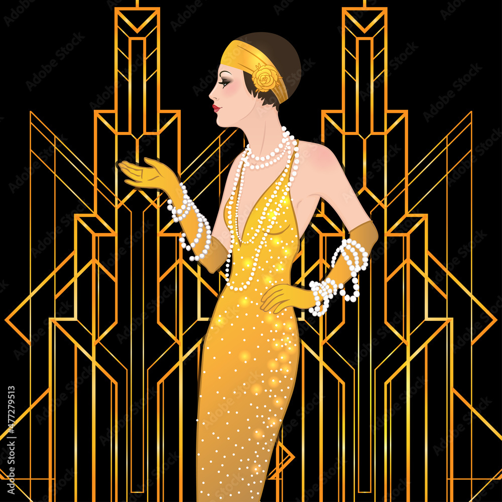 Flapper girl: Retro party invitation design template. Vector ...