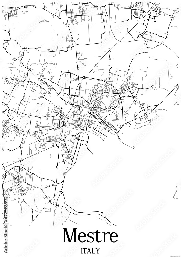 White map of Mestre Italy. Stock Illustration | Adobe Stock