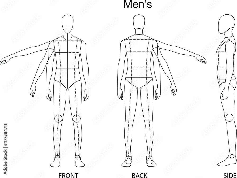 MEN'S fashion figure: Front, Back, and side view. Fashion figure ...
