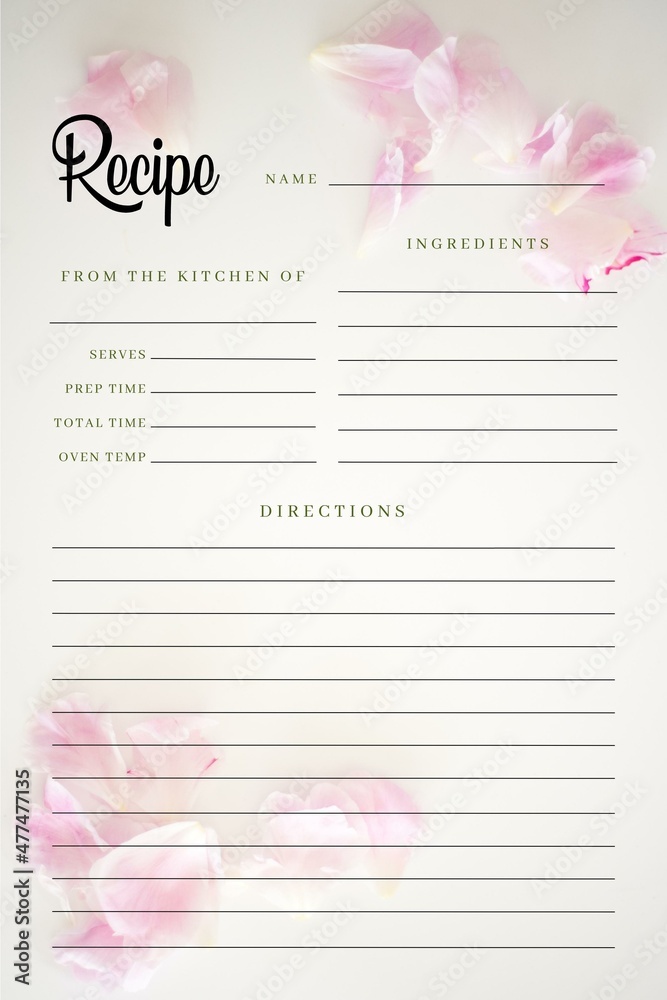 Flower Recipe Book Printable Template, Blank Pages Sheet Organizer ...