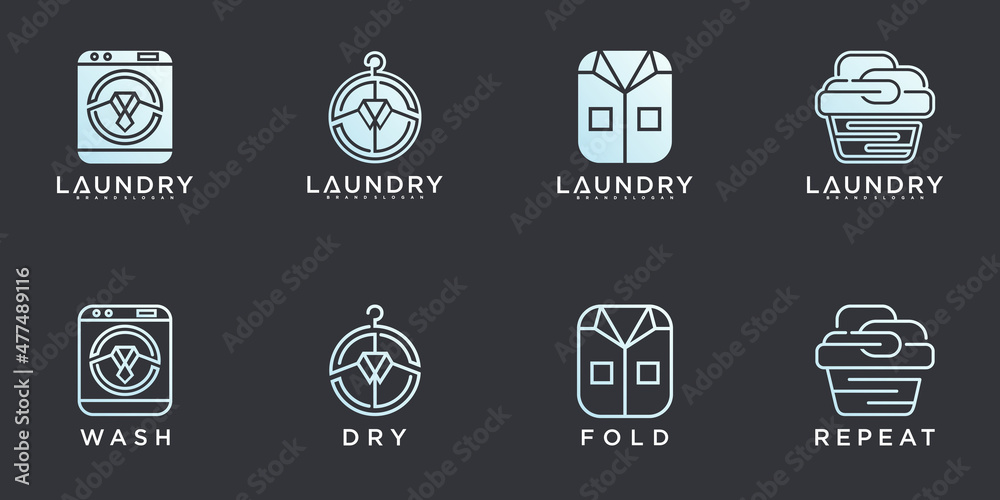 Set of laundry logo design template with creative line art style ...