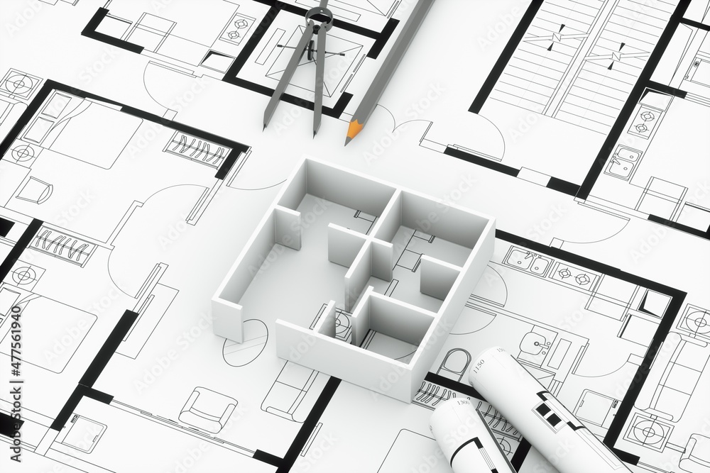 Building project architecture blueprint plans and house model. Real ...