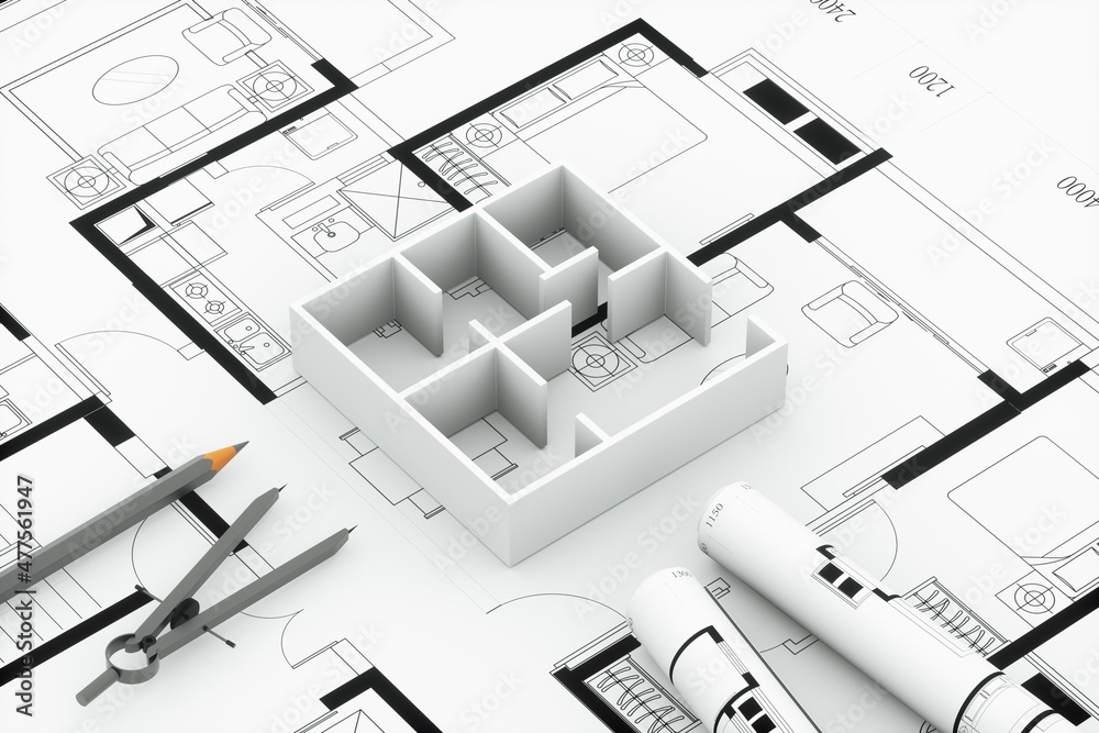 Building project architecture blueprint plans and house model. Real ...