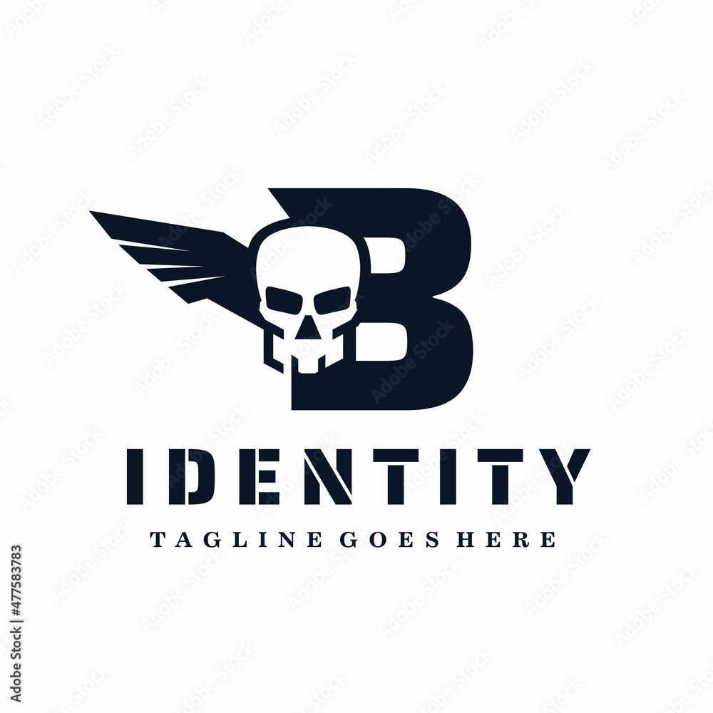 Letter B Skull Wings Logo Design Stock Vector | Adobe Stock